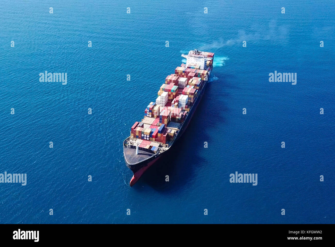Large container ship at sea - Aerial image Stock Photo - Alamy