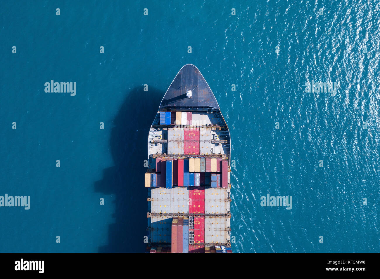 Large container ship at sea - Aerial image Stock Photo - Alamy
