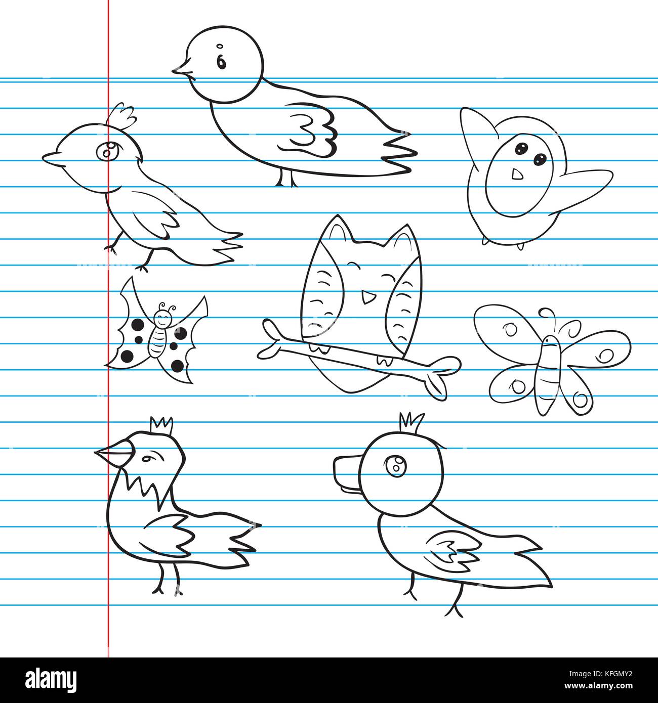 drawings animal bird on paper by the work of children Stock Vector ...