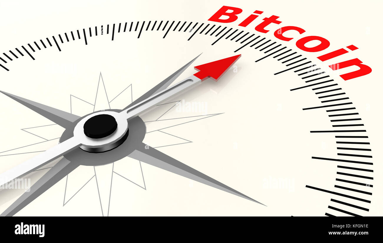 Compass with arrow pointing to the word Bitcoin, 3D rendering Stock ...