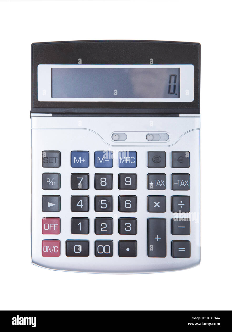 Digital calculator isolated on a white background with the keypad and ...