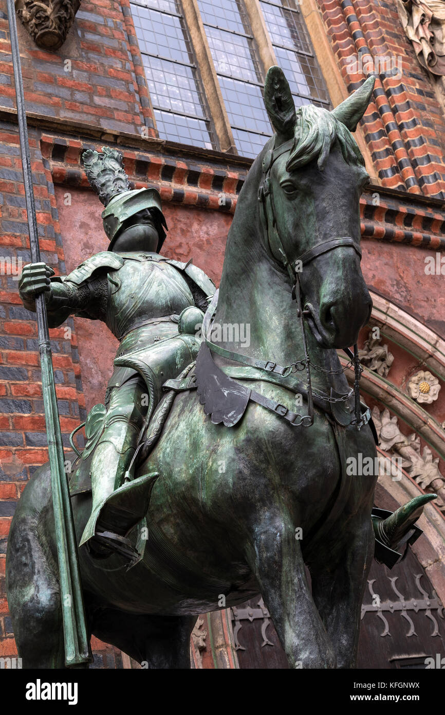 Statue outside Bremen City Hall - Germany. The seat of the President of ...