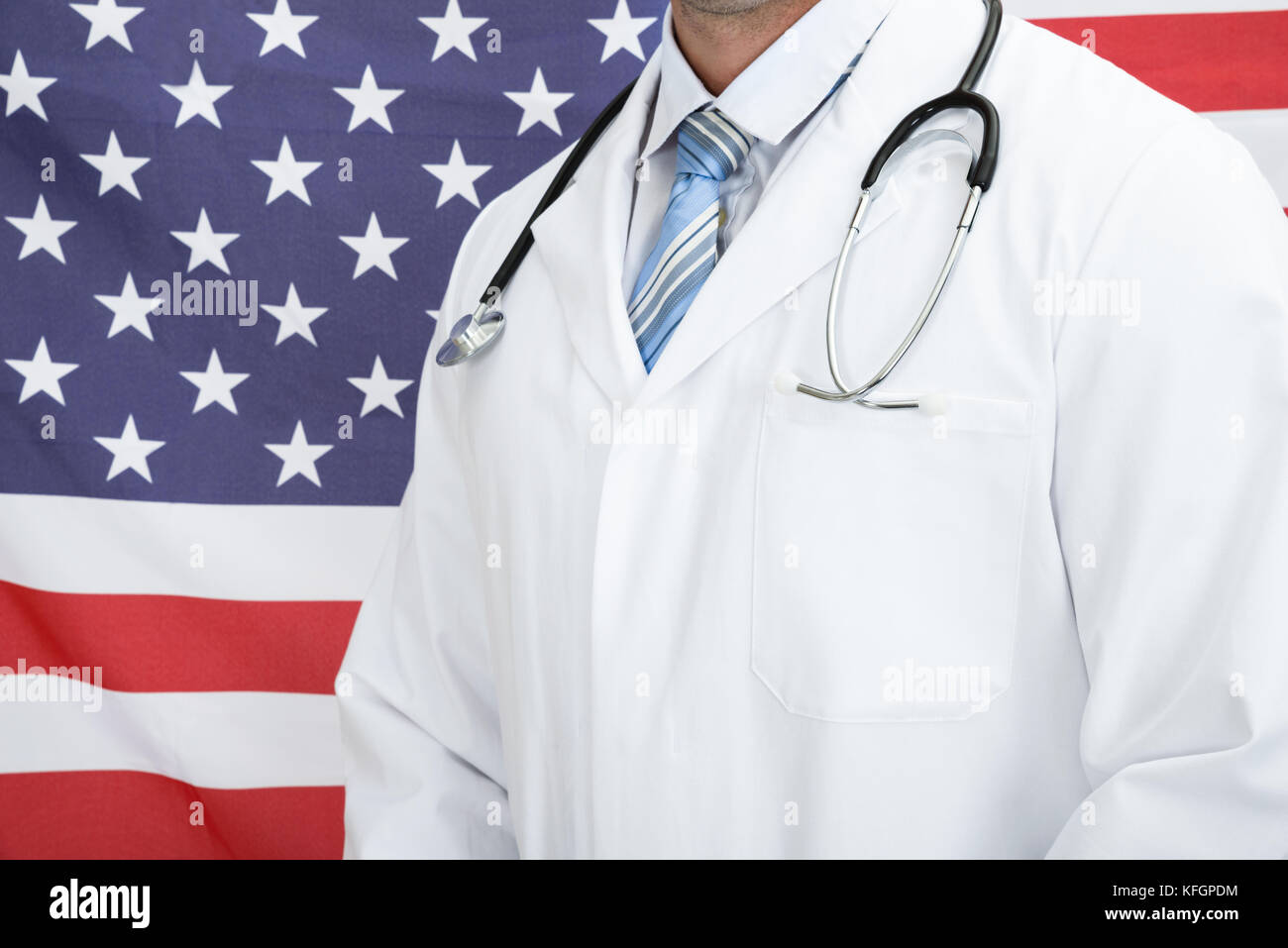 Close-up Of A Male Doctor In Front Of American Flag Stock Photo - Alamy