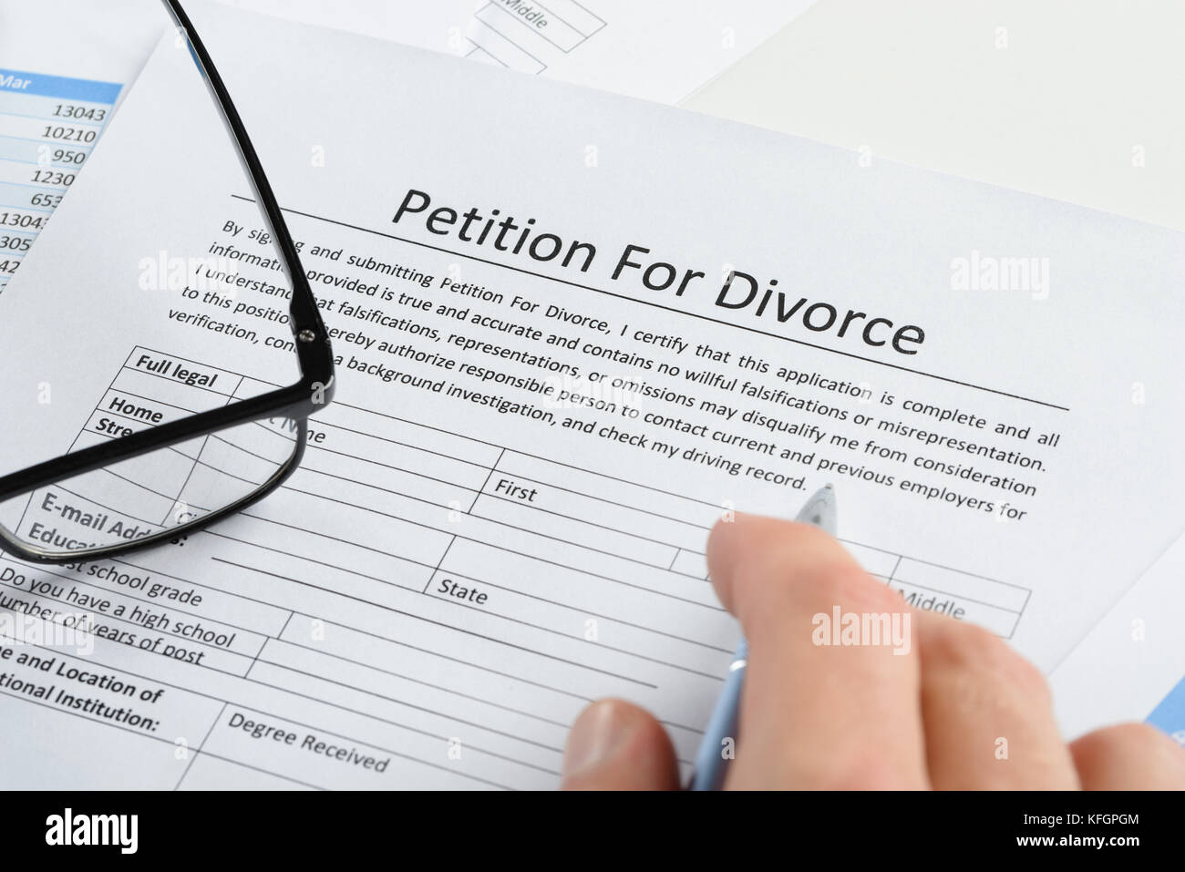 Close-up Of Hand With Pen On Petition For Divorce Paper Stock Photo - Alamy