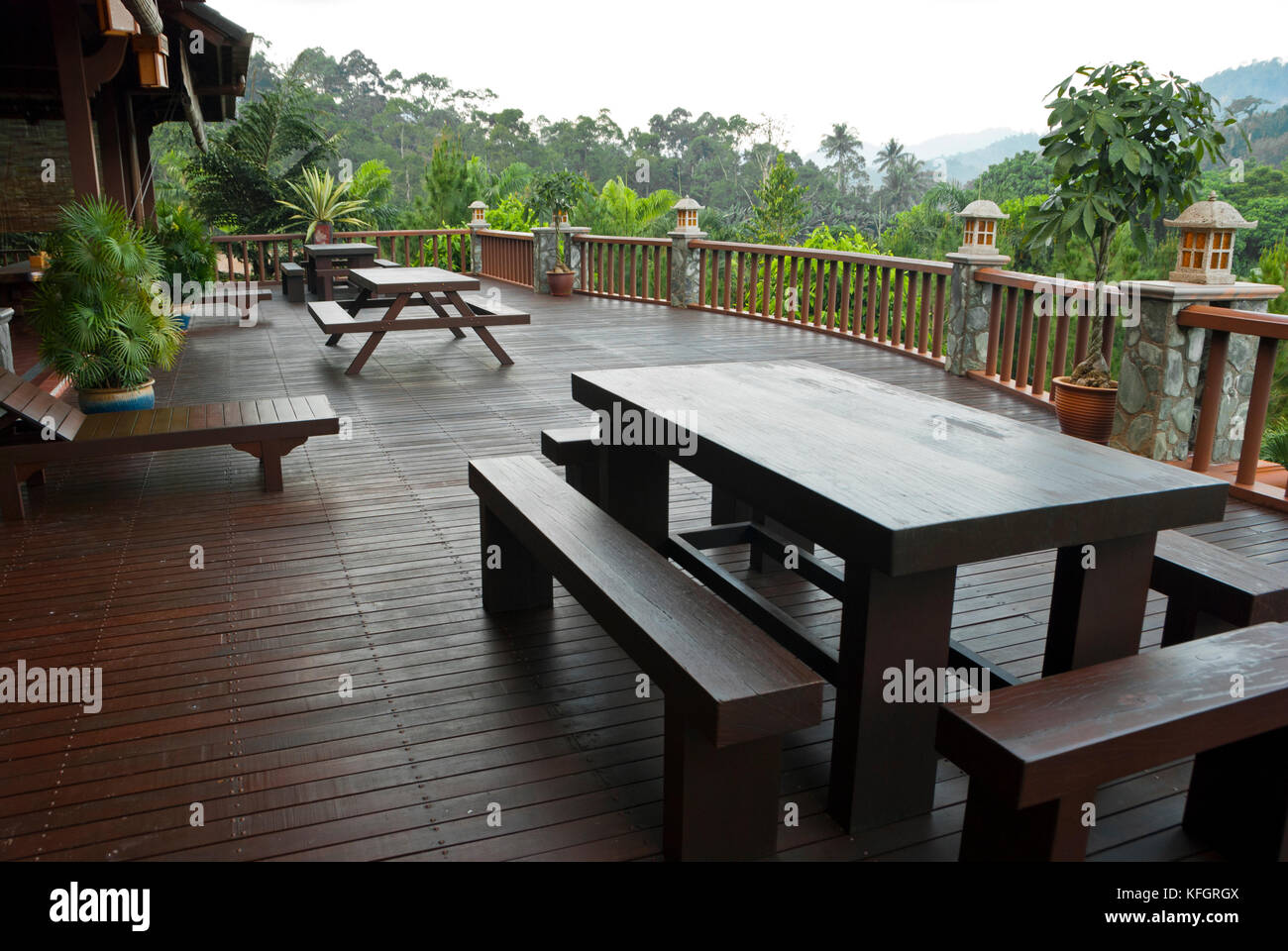 Outdoor wooden chair and table - Wooden chair and table on terrace ...