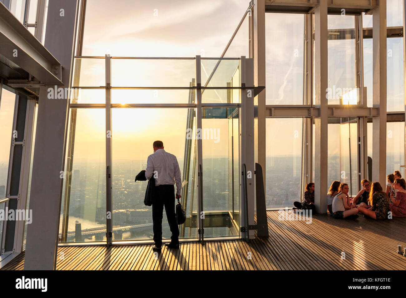 People at The Shard viewing platform at sunset in London Stock Photo ...