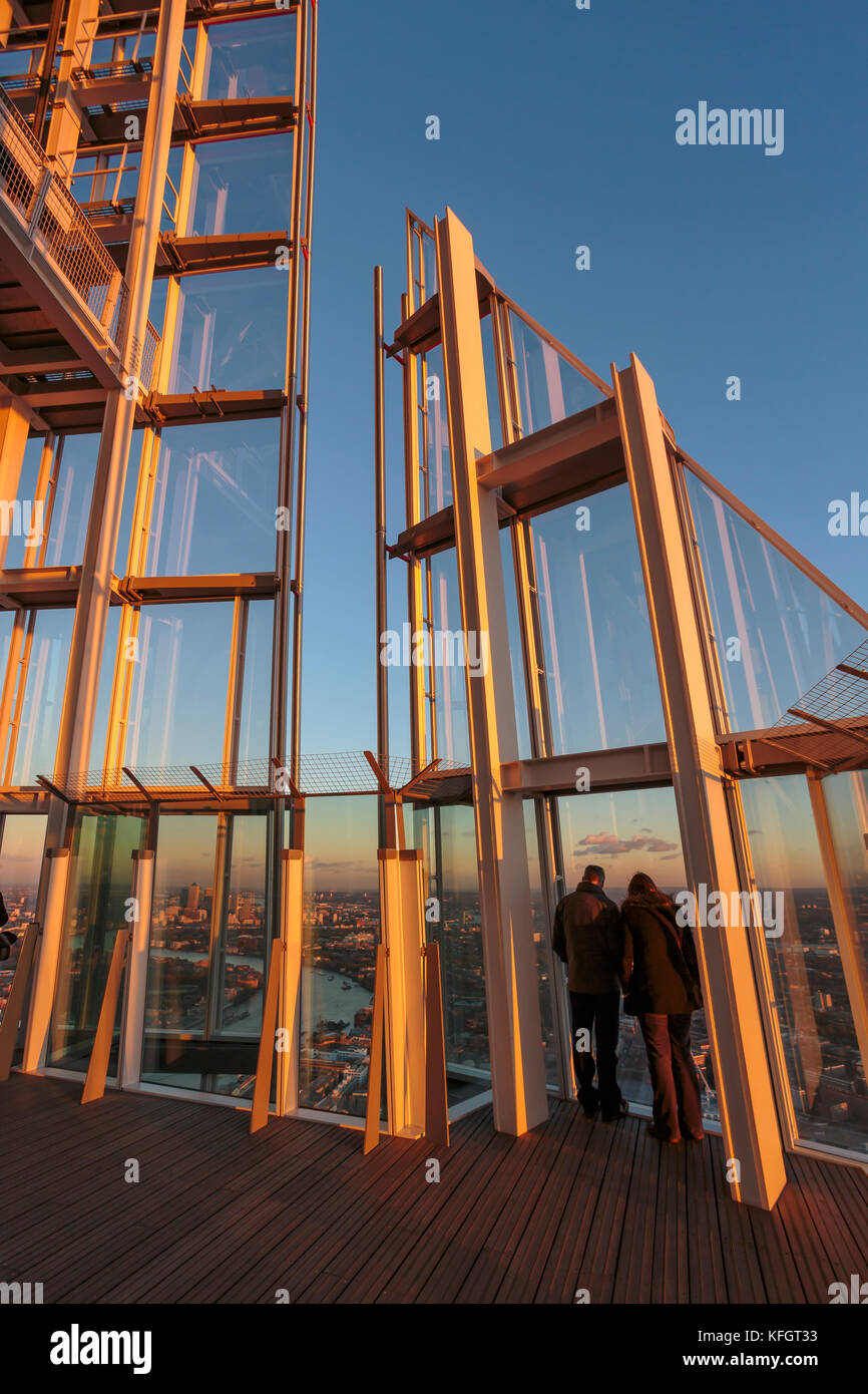 People at The Shard viewing platform at sunset in London Stock Photo ...