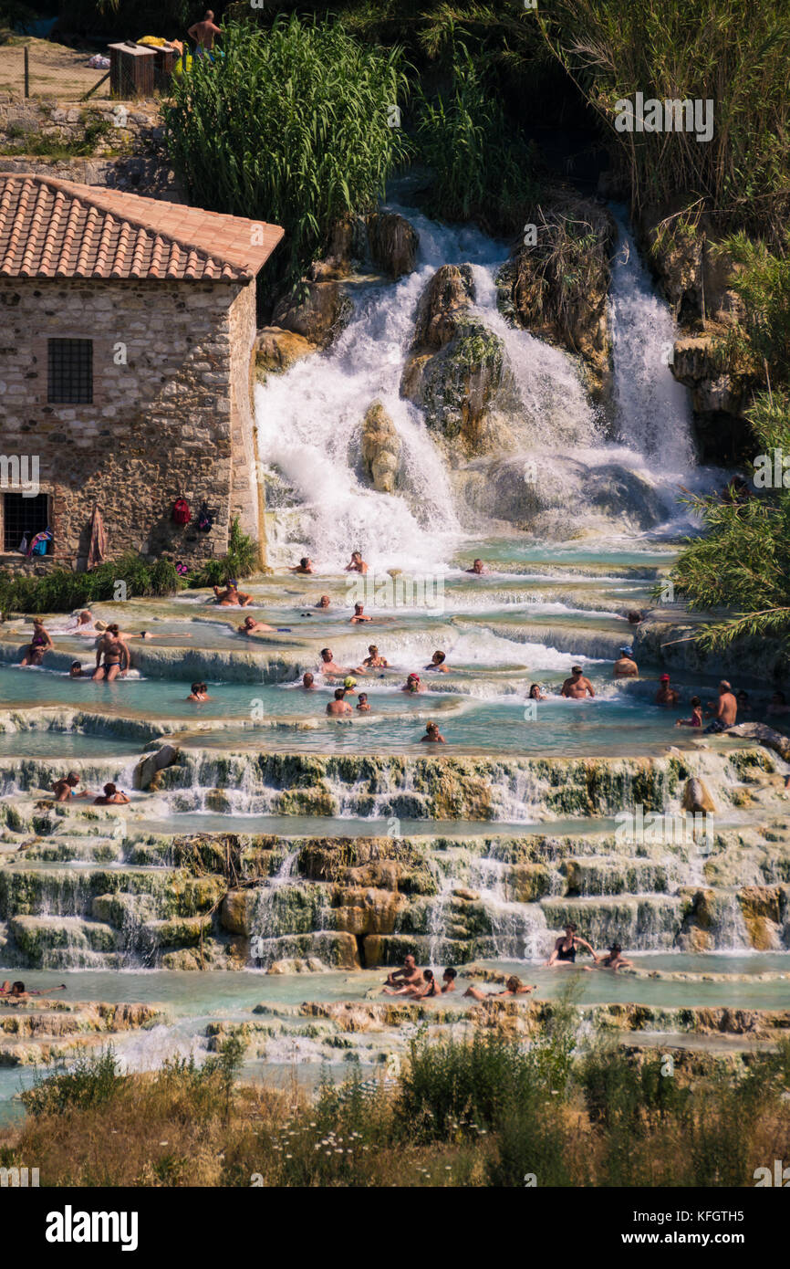 Saturnia, Italy - June 23, 2017: Natural spa with waterfalls in ...
