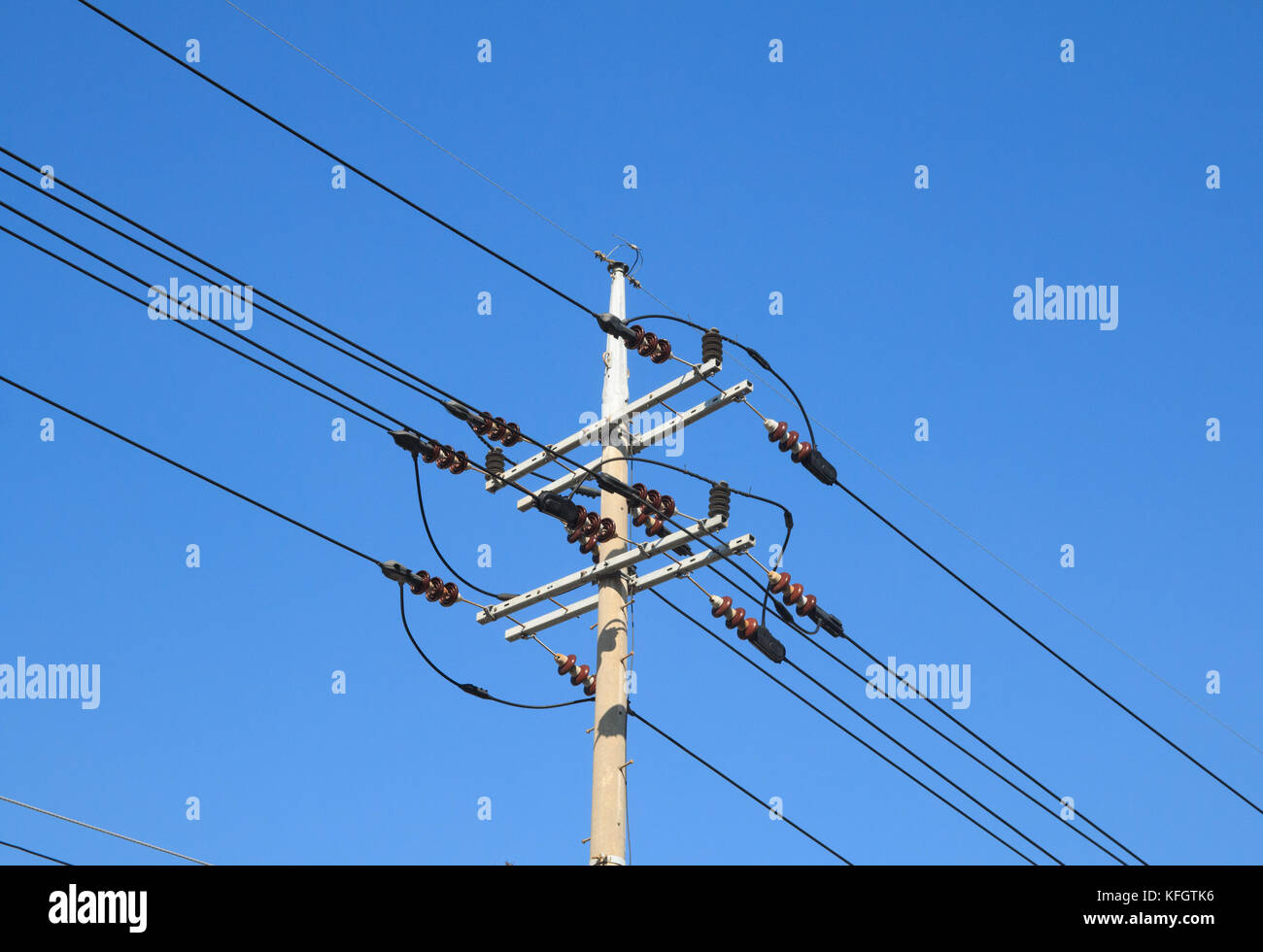 Utility poles supporting wires for various public utilities Stock Photo ...