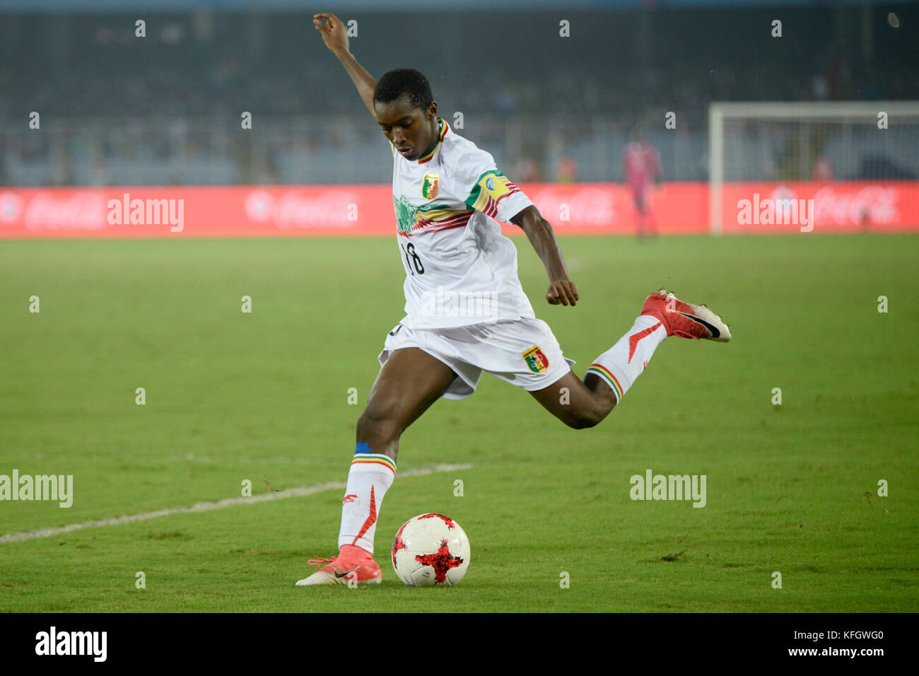 Kolkata, India. 28th Oct, 2017. Mali Ibrahim Kane kicks football during ...
