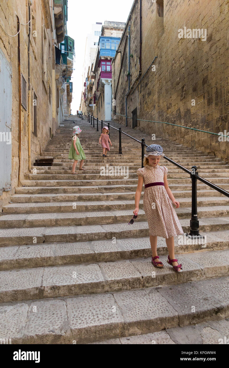 Girls / children / kids / child / kid walking up and down stairs steps ...