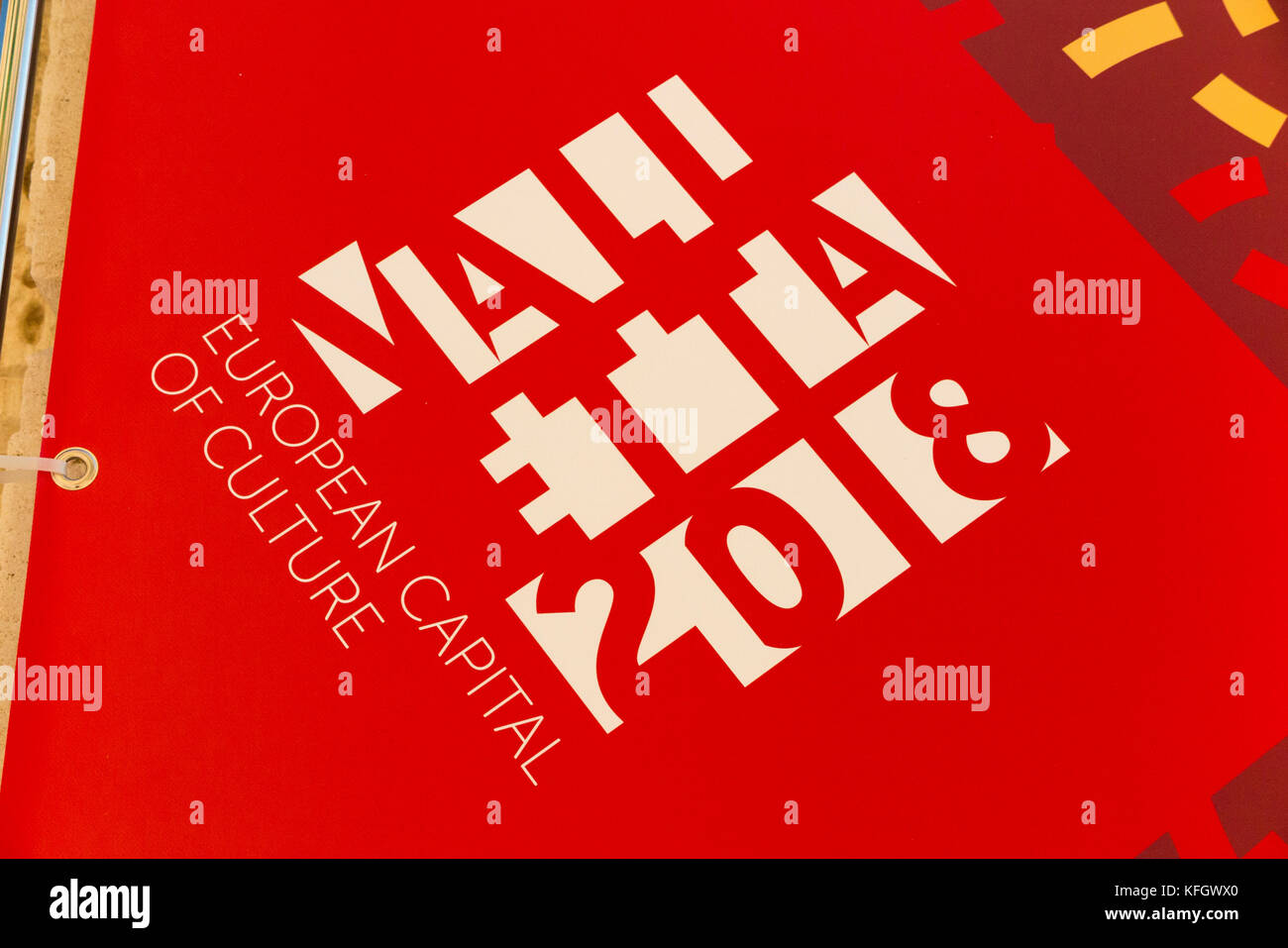 A sign displaying the logo for Valletta in Malta, which is the European ...