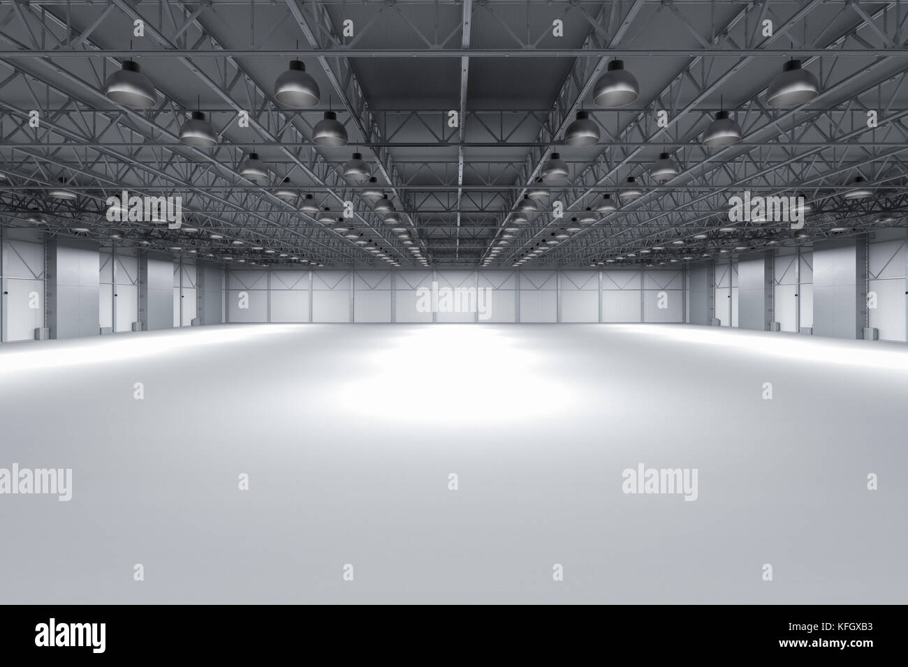 3d rendering interior empty factory with pendant lamps Stock Photo - Alamy