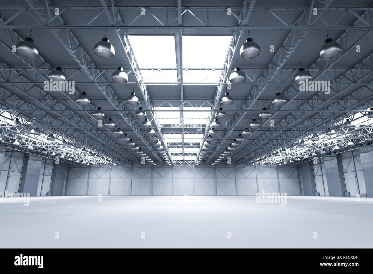3d rendering interior empty factory with pendant lamps Stock Photo - Alamy