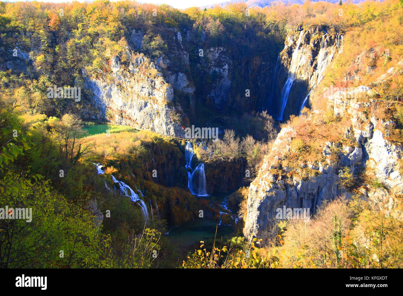 Waterfalls in National park Plitvice lakes, Croatia, fall landscape ...