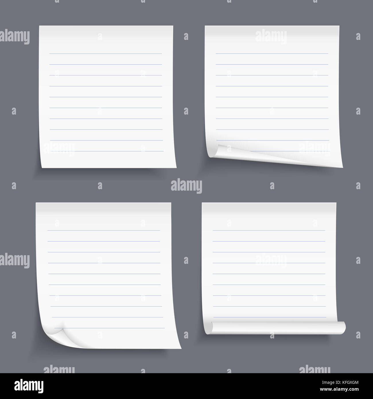 Lined sticky notes set, blank lined paper, lined paper with curl ...