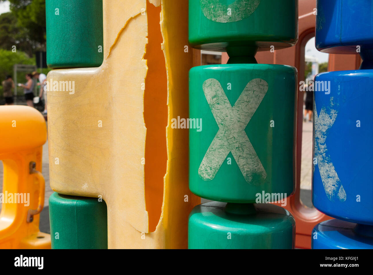Dangerous play equipment for children playing in the kids park. The ...