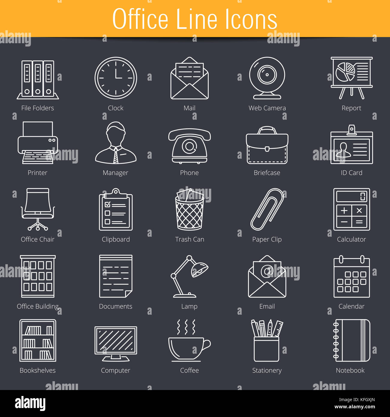 25 office line icons, vector eps10 illustration Stock Photo - Alamy