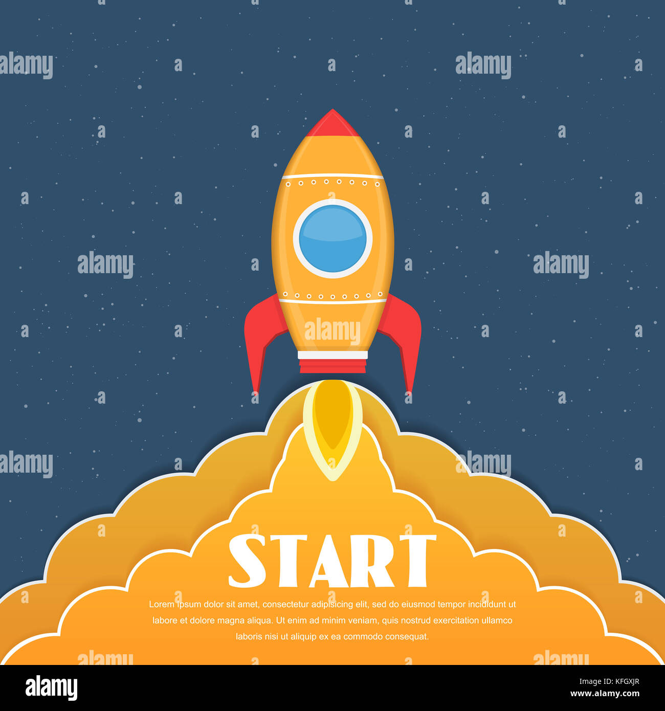 Yellow rocket in space, rocket launch, start-up concept, vector eps10 ...