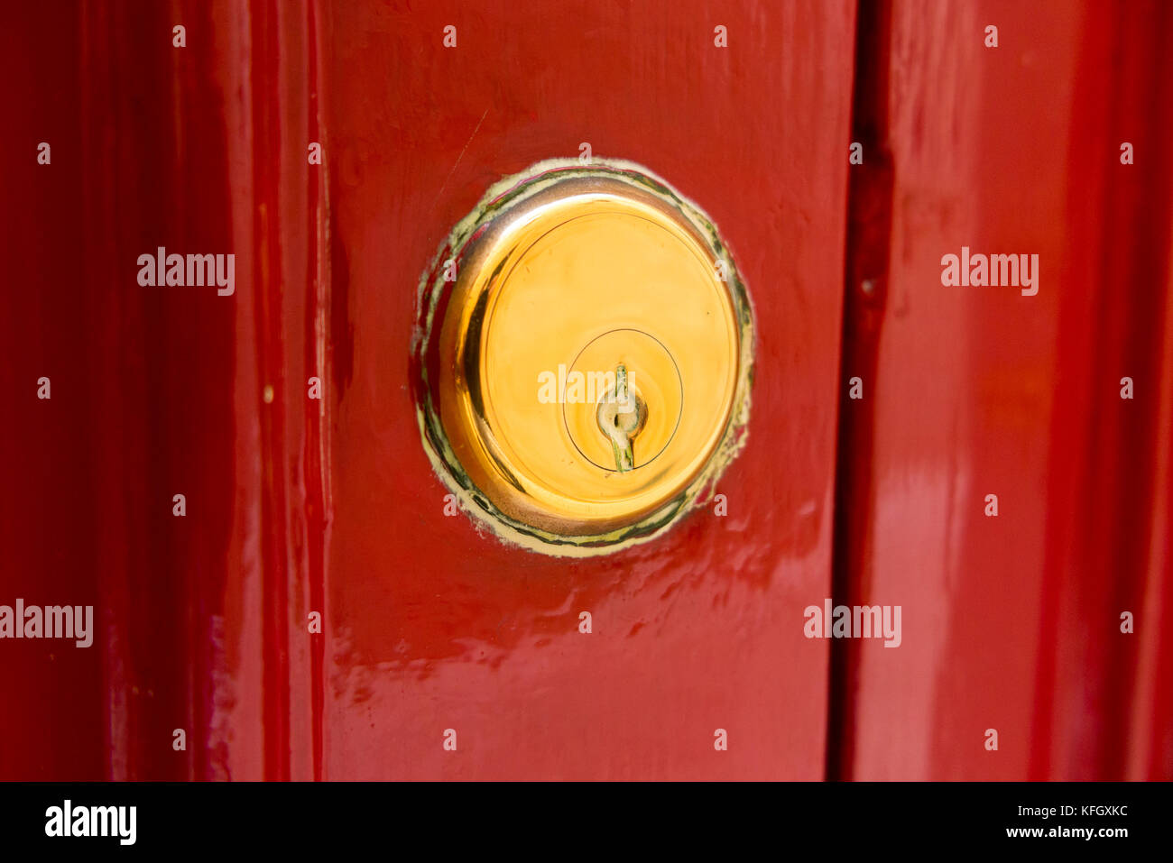 Brass night latch cylinder lock which has been highly polished. Signs ...