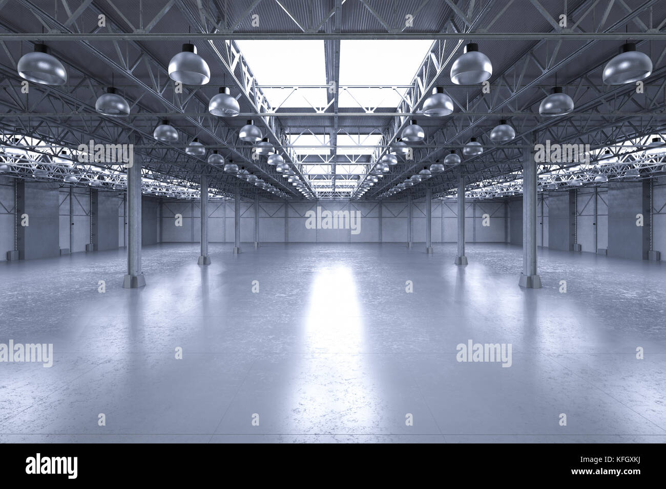 3d rendering interior empty factory with pendant lamps Stock Photo - Alamy