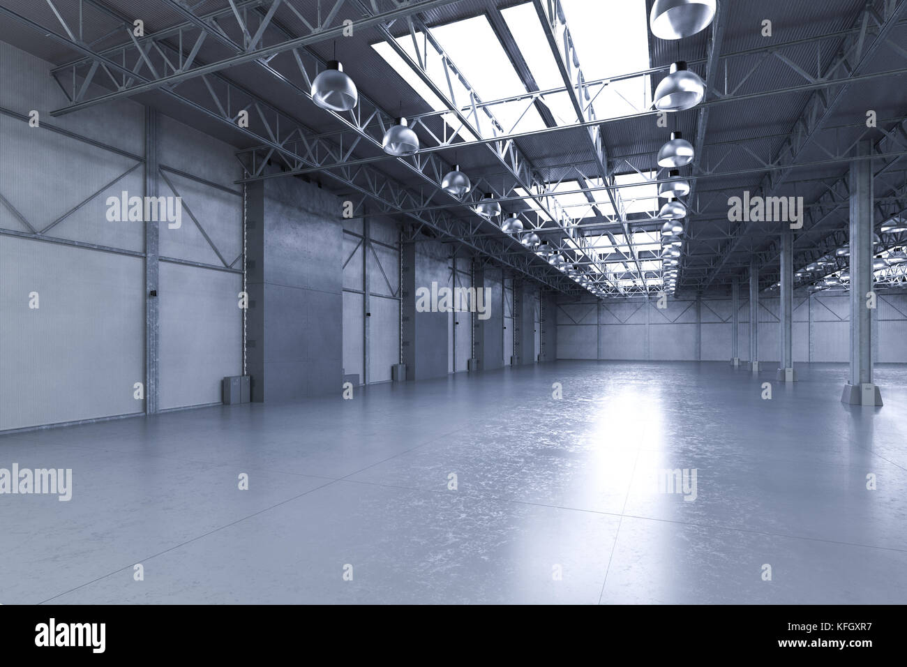 3d rendering interior empty factory with pendant lamps Stock Photo - Alamy