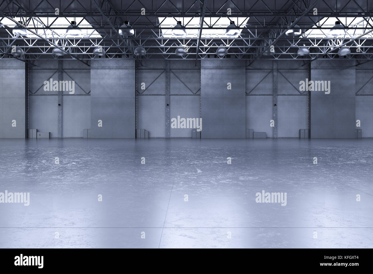 3d rendering interior empty factory with pendant lamps Stock Photo - Alamy