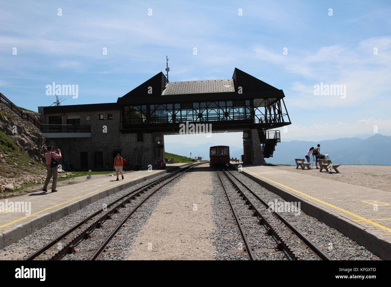 Steam locomotive of a vintage cogwheel railway going to Schafberg ...