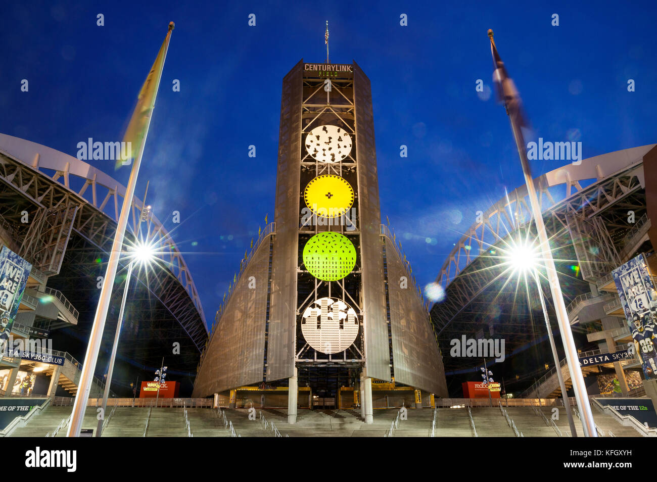 WA14168-00...WASHINGTON - Century Link Field at night in the stadium ...