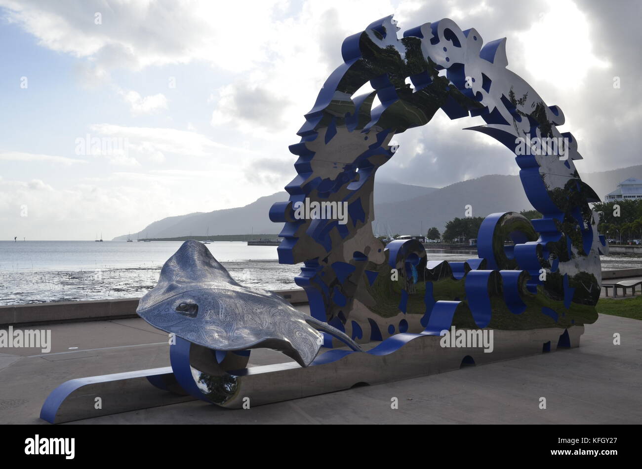 A sculpture on the seafront esplanade at Cairns in Queensland ...