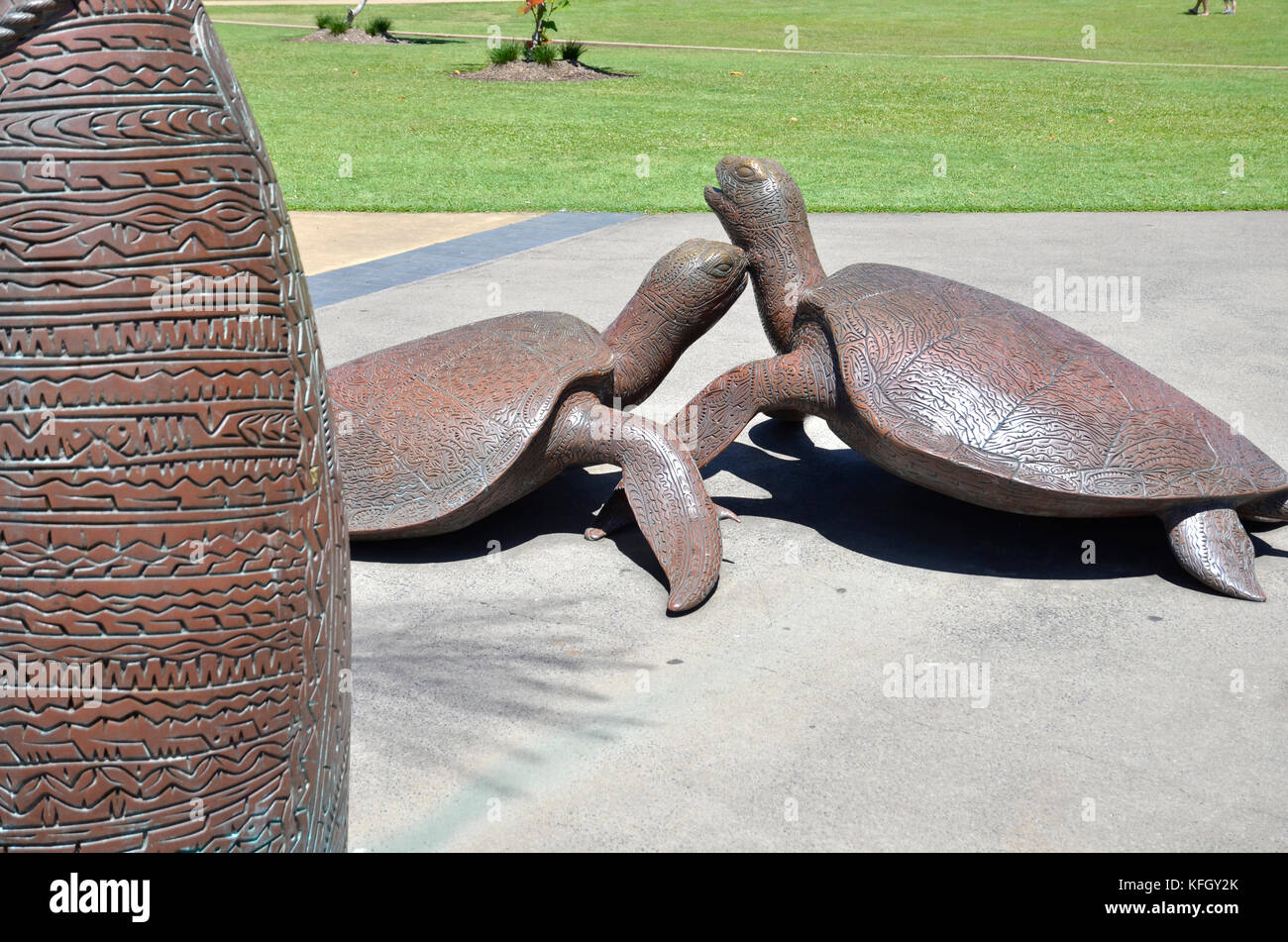 Aboriginal art on the Trinity Inlet waterfront at Cairns, Queensland ...