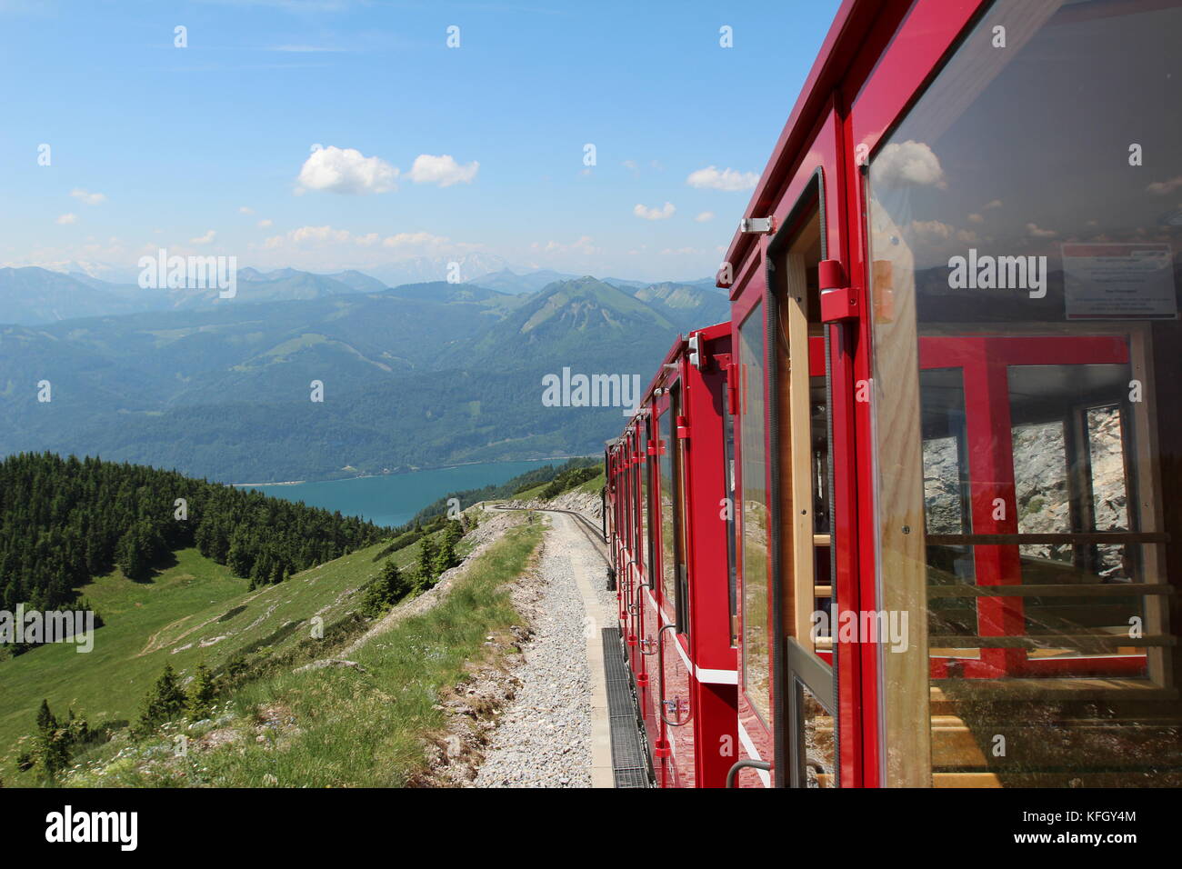 Steam locomotive of a vintage cogwheel railway going to Schafberg ...