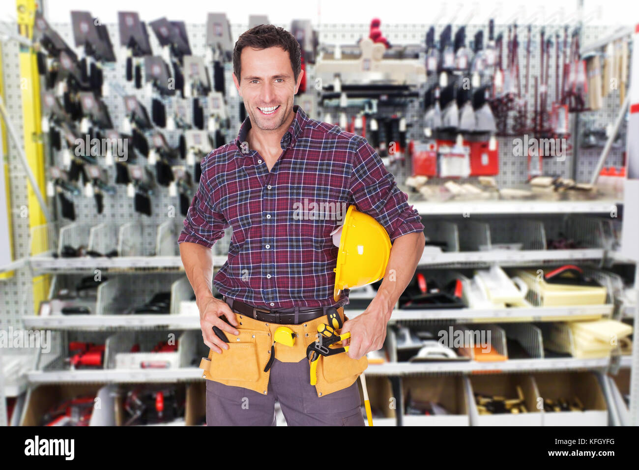 Portrait Of A Happy Male Technician With Tools Stock Photo - Alamy