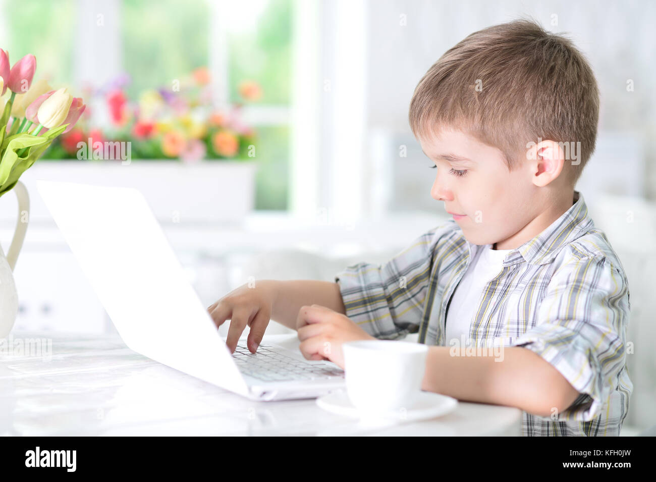 little boy using laptop Stock Photo - Alamy