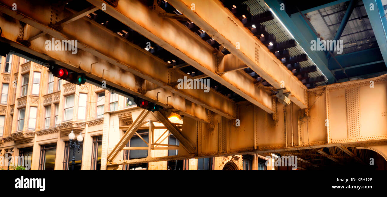 Elevated Train Tracks above the streets and between buildings at The ...