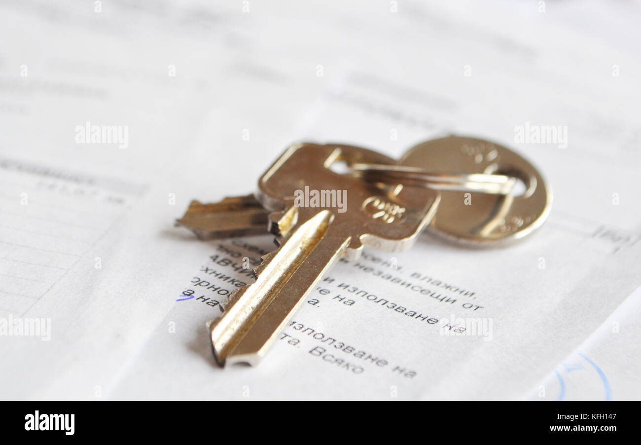 Rental agreement. Keys over documents. Property concept Stock Photo - Alamy