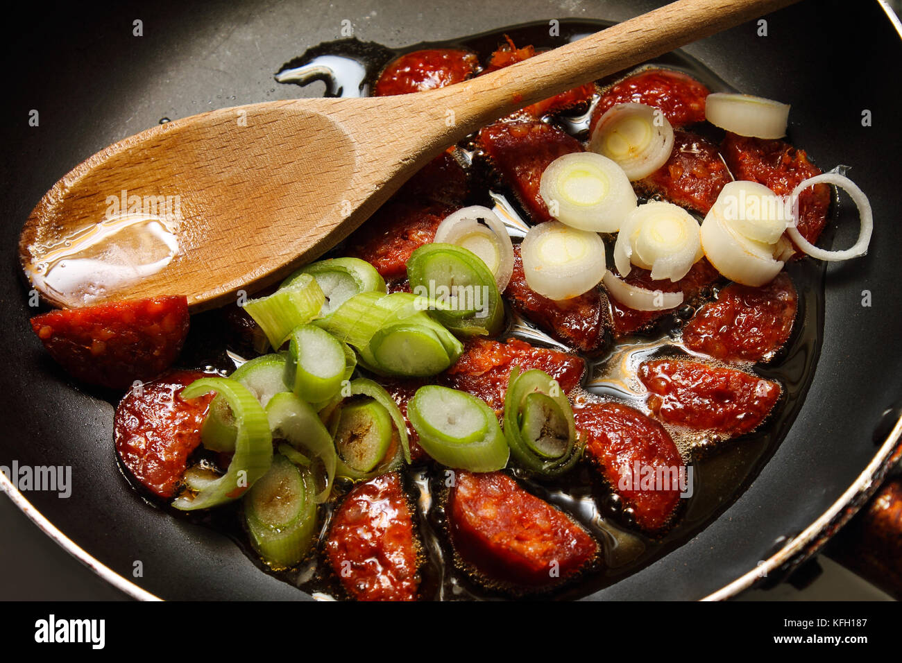 Cooking and baking - Fried vegetables - sausage - Melting fat Stock ...