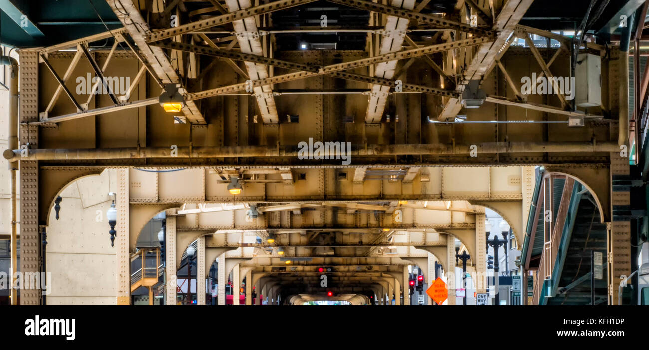 Elevated Train Tracks above the streets and between buildings at The ...