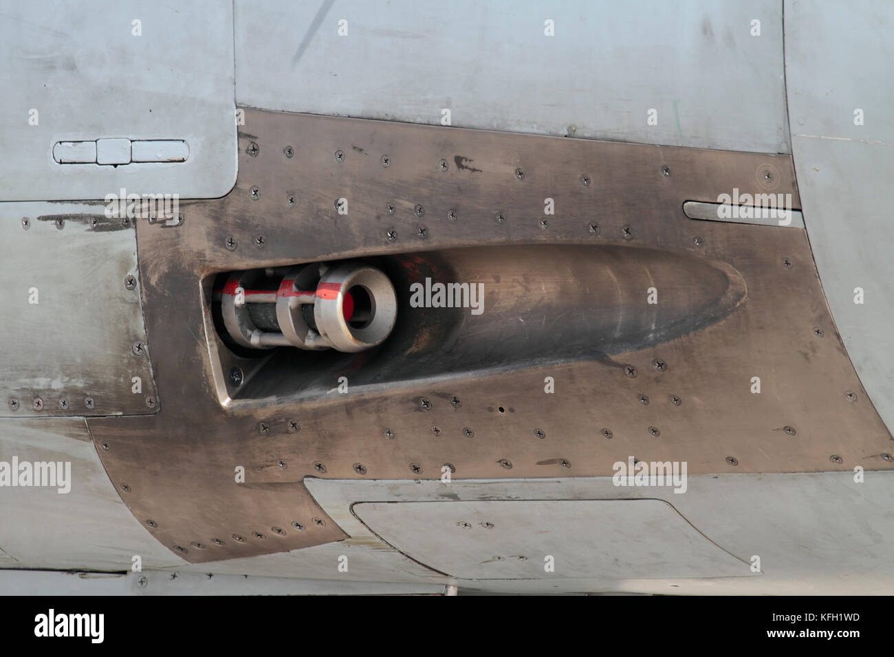 Close-up of a Mauser BK-27 cannon muzzle in the nose of a Royal Air ...