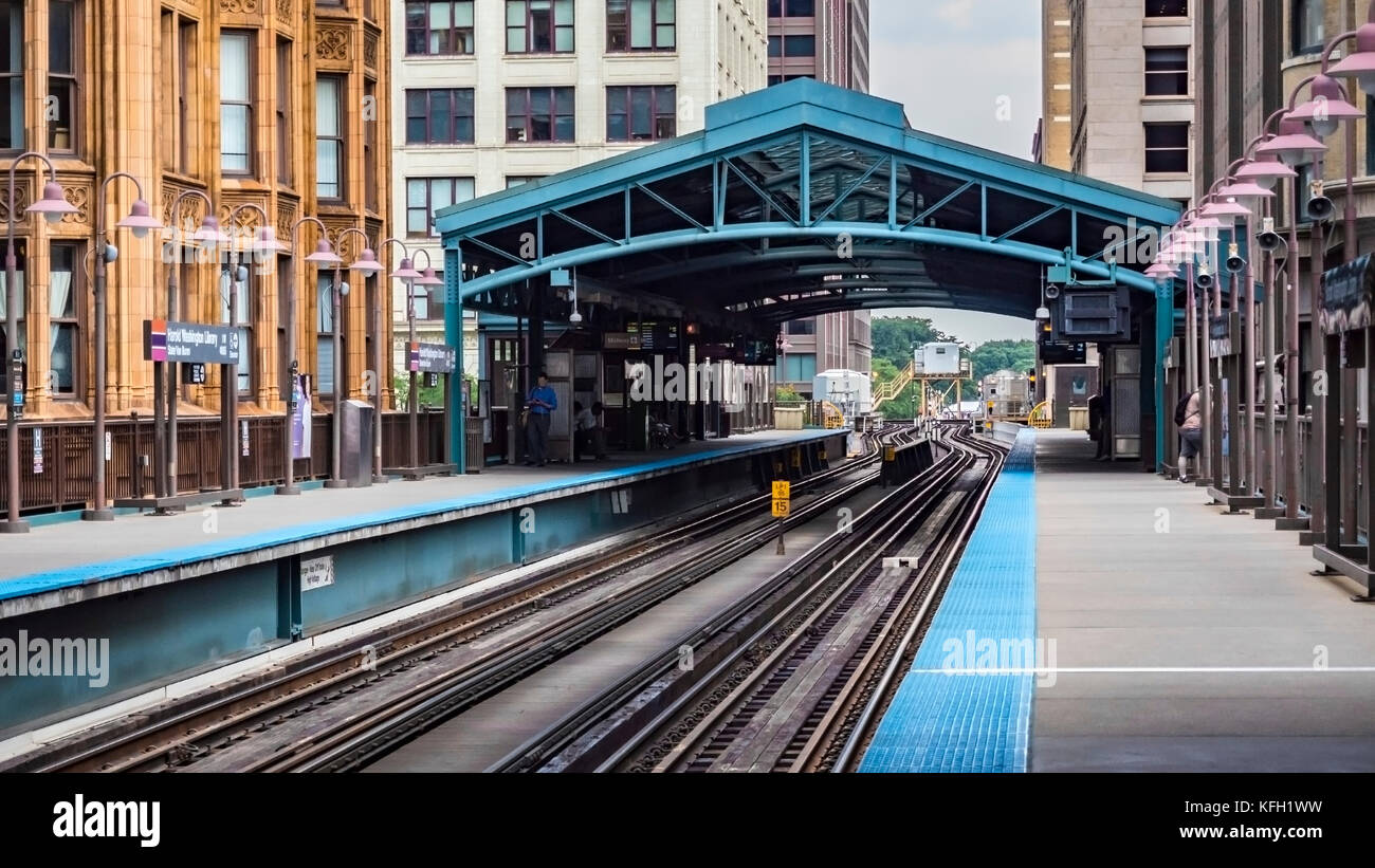 Colorful metro station surrounded by buildings at The Loop - Chicago ...