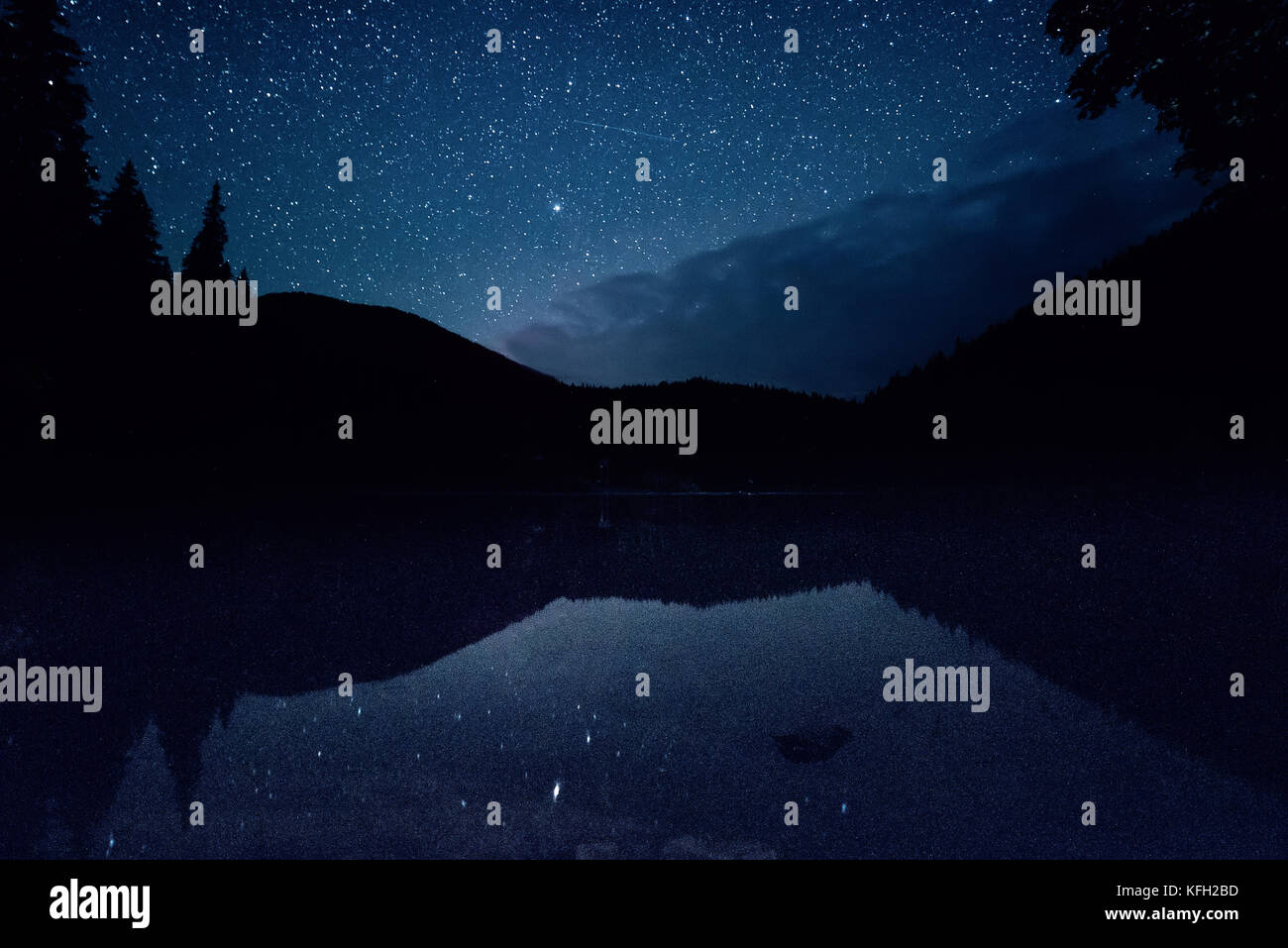 Mountain lake at night Stock Photo - Alamy