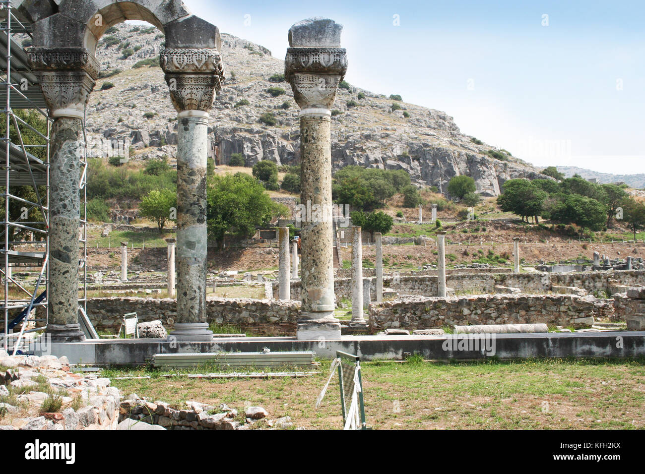 Columns in ancient Philippi that are remains of an ancient basillica ...