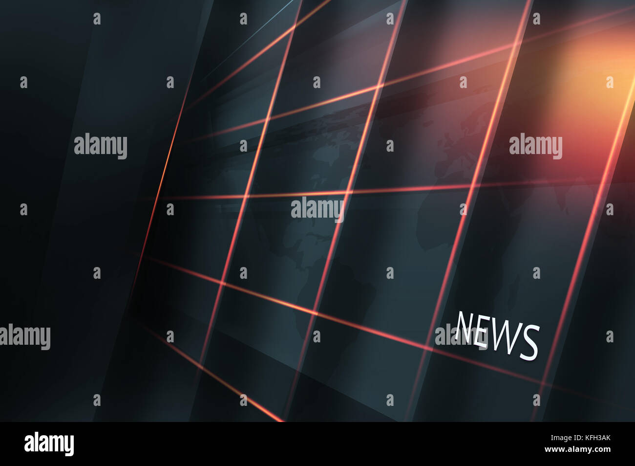 Studio High Tech Display Screen with Multiple Grid Lines and News ...