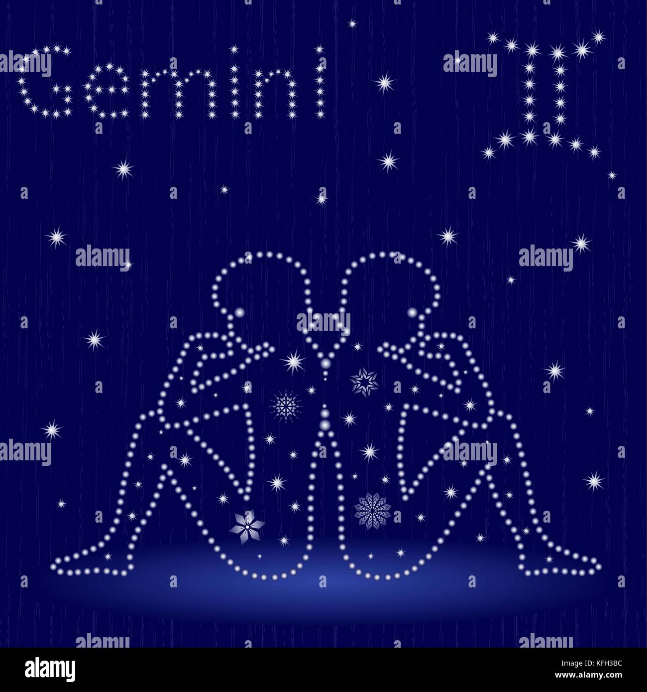 Zodiac sign Gemini on a blue starry sky, hand drawn vector illustration ...