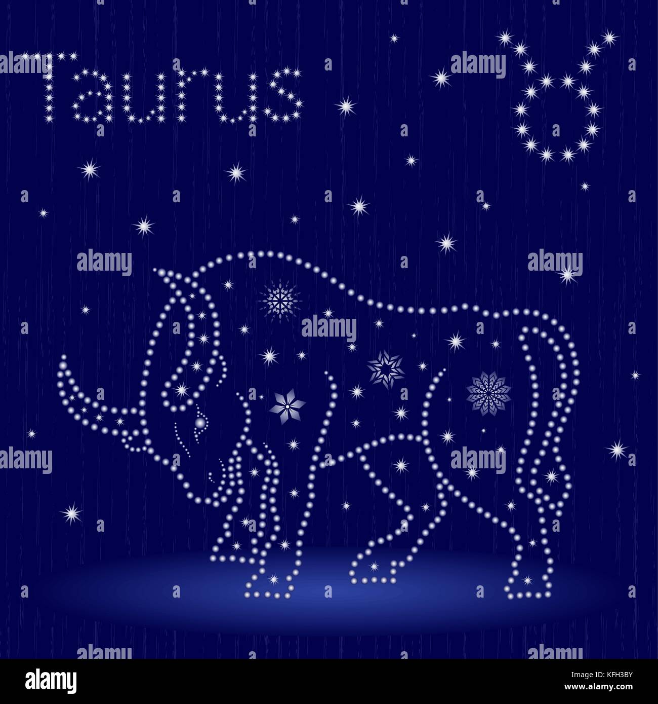 Zodiac sign Taurus on a blue starry sky, hand drawn vector illustration ...