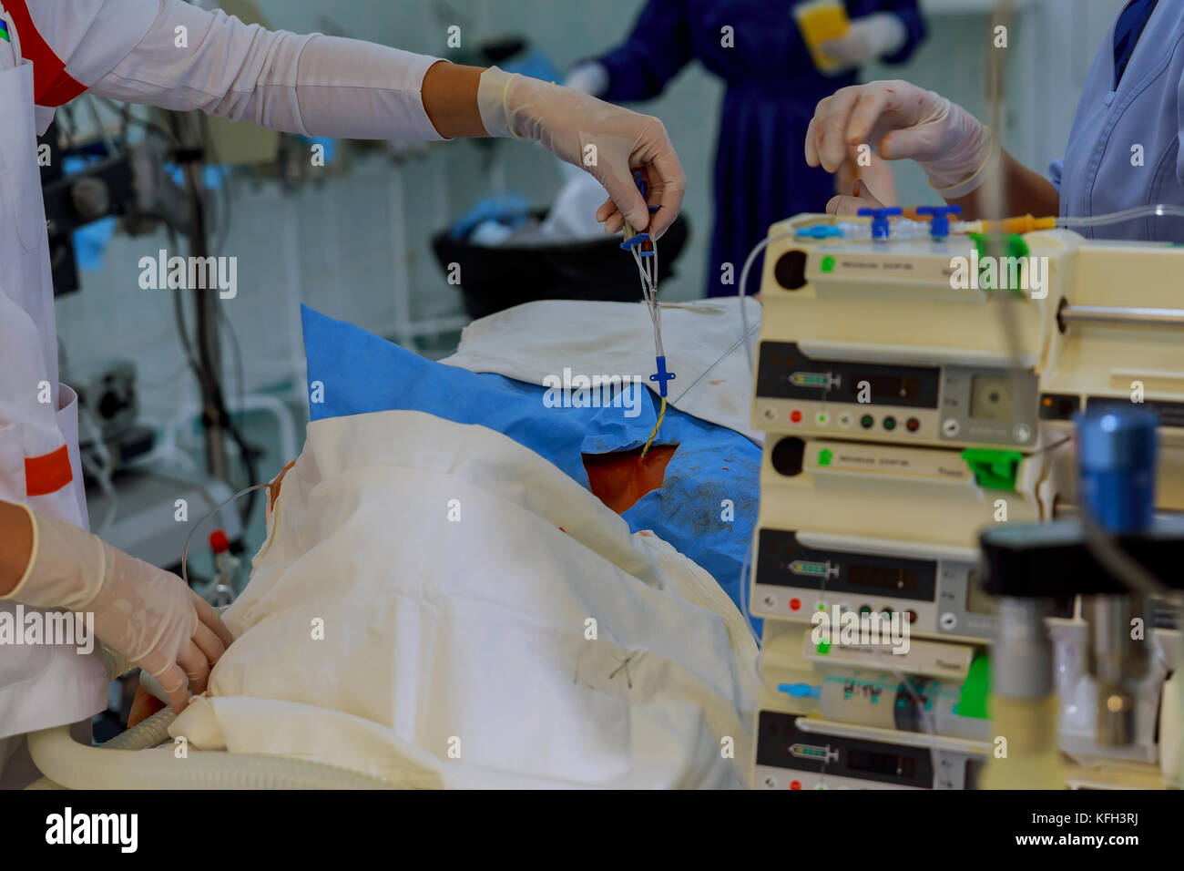 Close up shot of a nurse preparing for surgery at the operating theatre ...