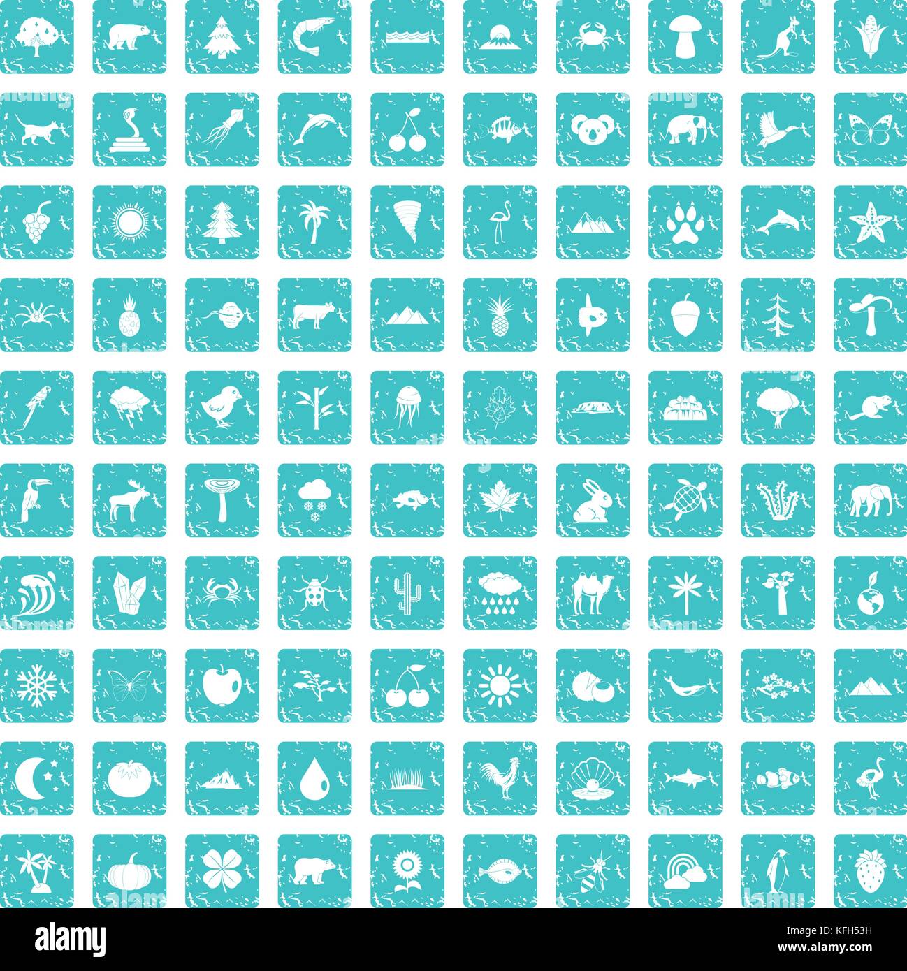 100 nature icons set grunge blue Stock Vector Image & Art - Alamy