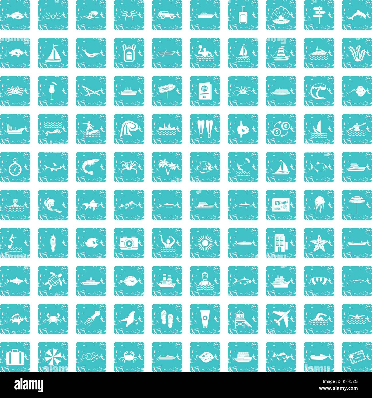100 ocean icons set grunge blue Stock Vector Image & Art - Alamy