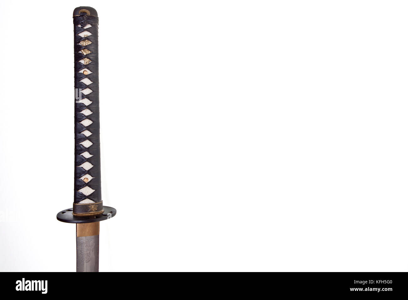 Detail from the very sharp steel blade on a Japanese Samurai sword or ...