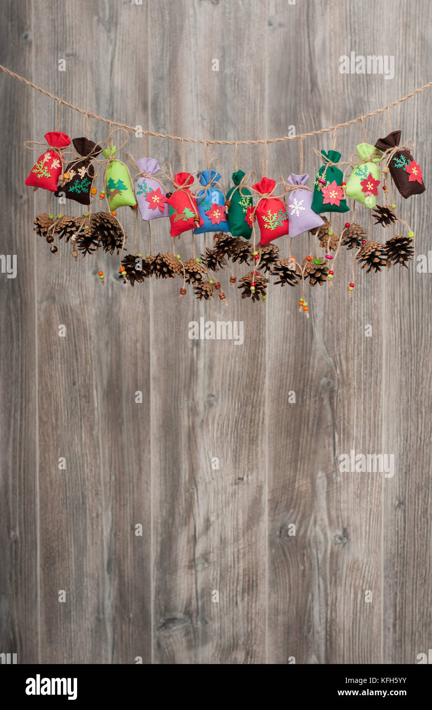 Different color sacks with different decorations on them Stock Photo ...